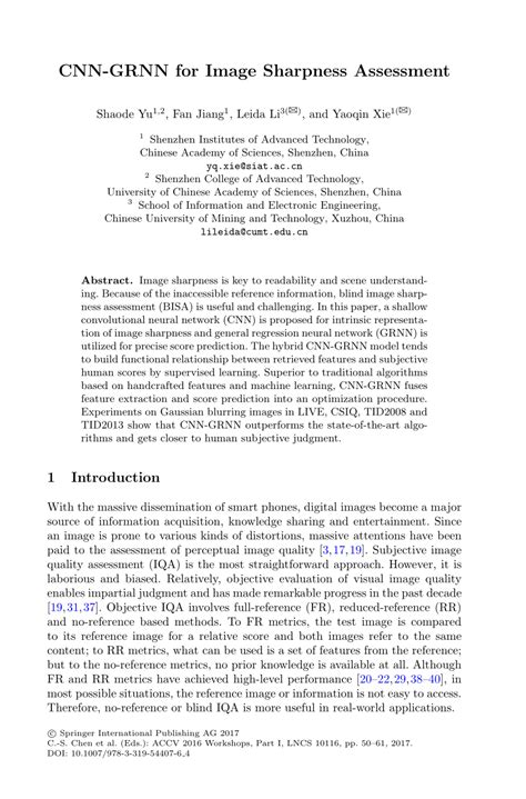 Pdf Cnn Grnn For Image Sharpness Assessment