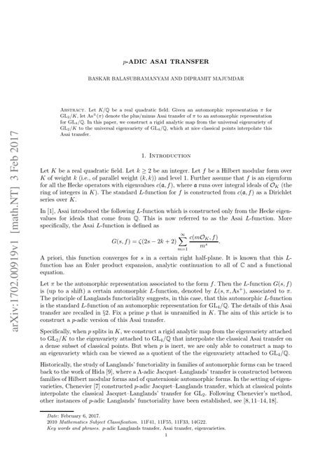 Pdf P Adic Asai Transfer