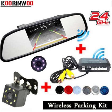 Koorinwoo 2019 무선 adopter parktronic 자동차 주차 센서 4 레이더 사운드 알람 자동차 후면보기