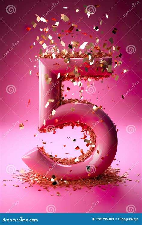 Rosa Número Cinco Con Confiti Dorado De 5 Años Celebración De Quinto