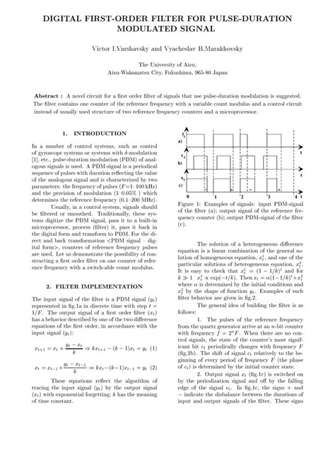 Pdf Digital First Order Filter For Pulse Duration Modulated Signal