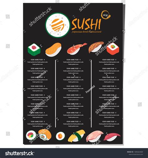 Sushi Japanese Restaurant Menu Template Design Stock Vector Royalty