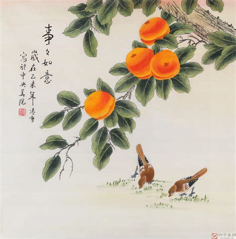 柿柿如意图片国画 柿柿如意写意画 柿柿如意图片大全 第12页 大山谷图库