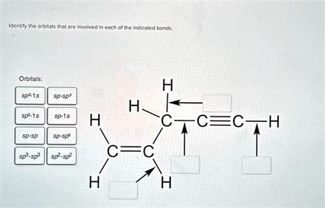 SOLVED Identify the orbitals that are involved in each of the indicated bonds Orbitals H sp²