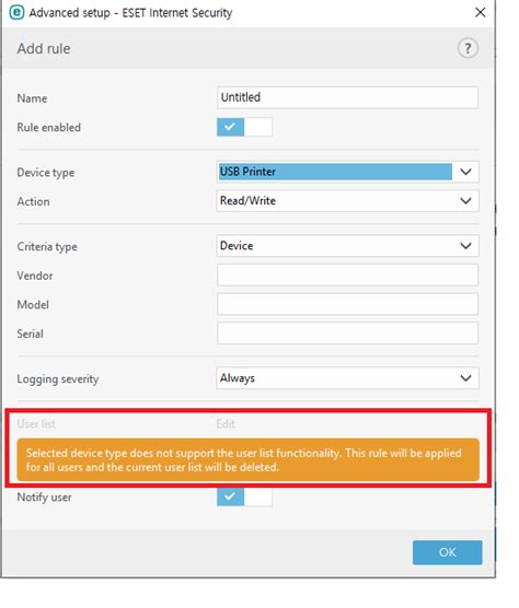 Unable To Contol Device With Userlist Device Control Policy Has Changed ESET Internet