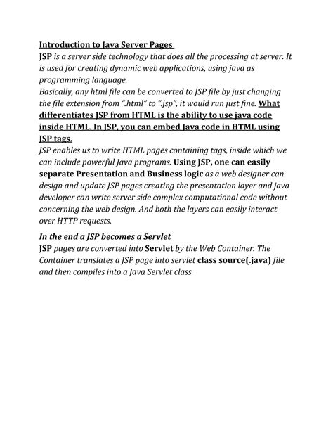JSP Full Notes Introduction To Java Server Pages JSP Is A Server Side