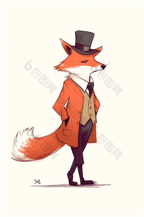 涂鸦狐狸全身插画图片 包图网
