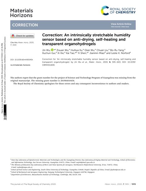 Pdf Correction An Intrinsically Stretchable Humidity Sensor Based On Anti Drying Self
