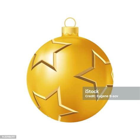 황금 별과 노란색 크리스마스 트리 장난감 현실적인 컬러 일러스트 레이 션 3차원 형태에 대한 스톡 벡터 아트 및 기타 이미지 3차원 형태 Led 조명