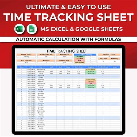 Time Tracking Sheet Time Logging Work Hours Tracking Attendance