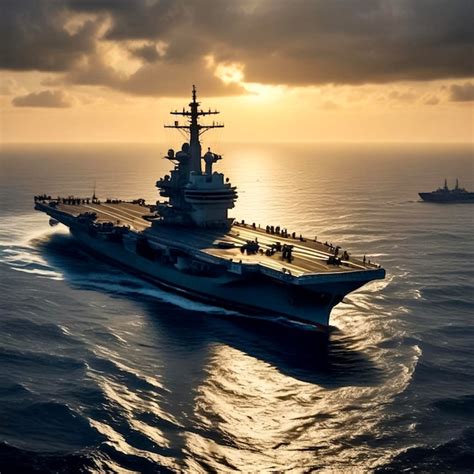 Premium Photo Fighter Aircraft Carrier In The Sea 3d Illustration Of