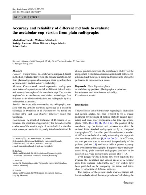 Pdf Accuracy And Reliability Of Different Methods To Evaluate The