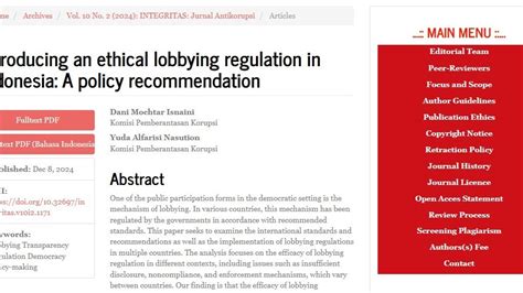 Introducing An Ethical Lobbying Regulation In Indonesia A Policy