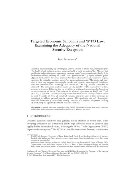 Pdf Targeted Economic Sanctions And Wto Law Examining The Adequacy