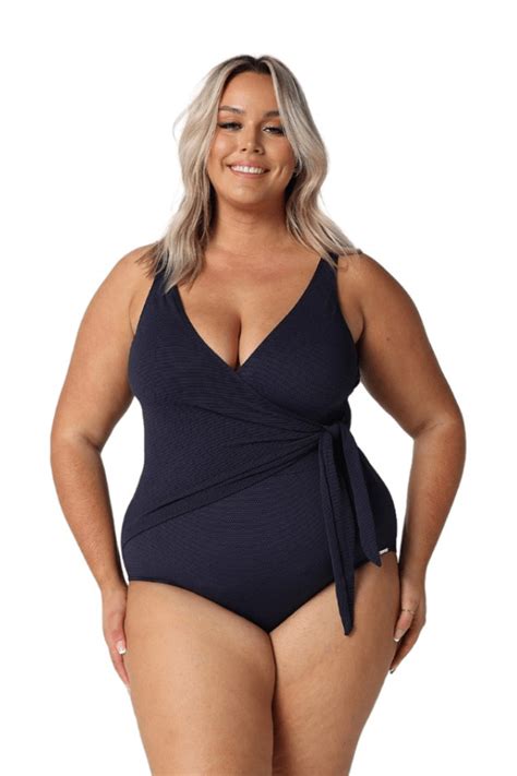 Honey Comb Navy Waist Tie One Piece Curvy Swimwear