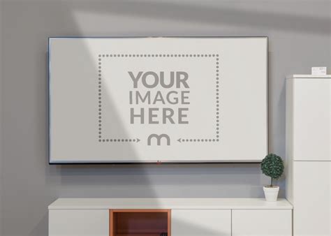 Hanging Tv Screen Mockup With Modern White Furniture Mediamodifier