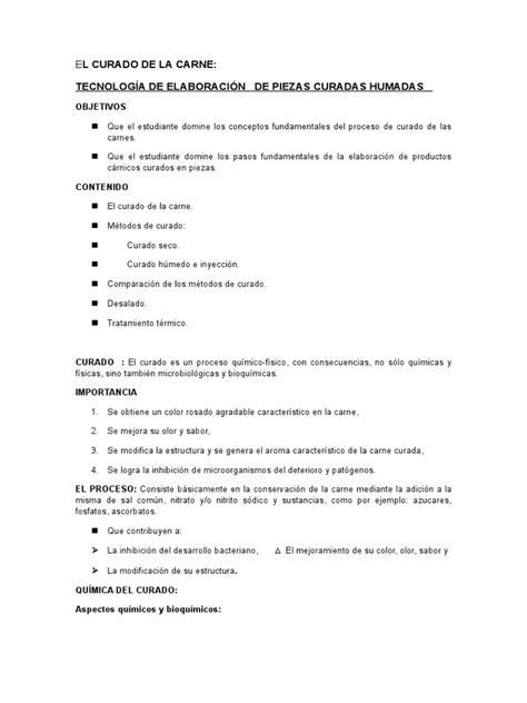 El Curado De La Carne Pdf Curado Conservación De Alimentos Carne