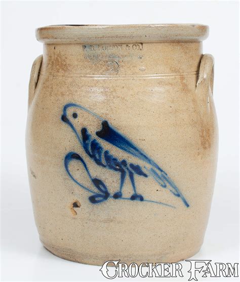 2 Gal F B Norton And Co Worcester Mass Stoneware Bird Jar Lot