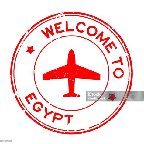 그런 지 빨간색 환영 이집트 단어와 비행기 아이콘 둥근 고무 물개 스탬프 흰색 배경에 공항에 대한 스톡 벡터 아트 및 기타 이미지 공항 관광 관광객 Istock