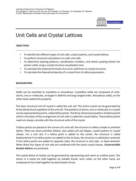 Expt 7 Unit Cells Virtual Lab Pdf Crystal Structure Crystal