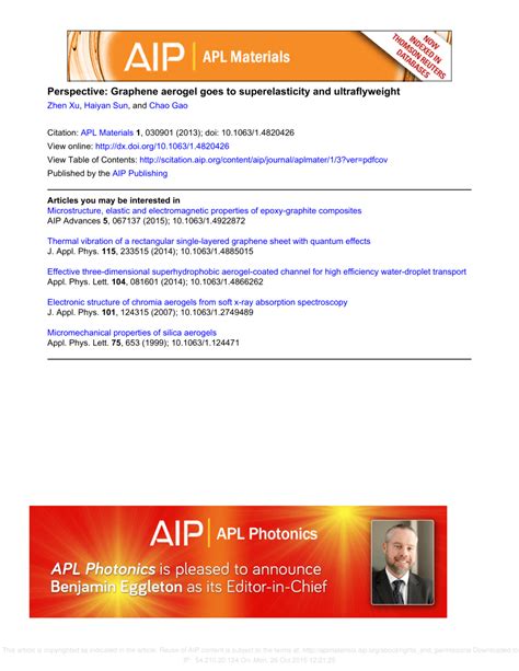 Pdf Perspective Graphene Aerogel Goes To Superelasticity And Ultraflyweight