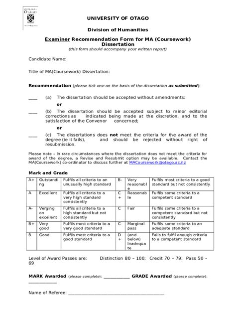 Masters Examiner Recommendation Doc Template Pdffiller