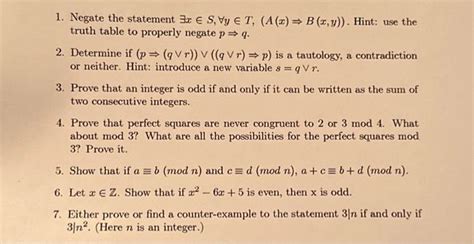 solved 1 negate the statement 3x € s vy € t a x ⇒ b