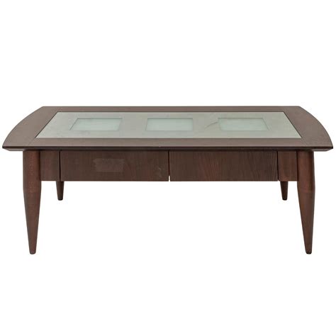 Mesa De Centro Siglo Xx Elaborada En Madera Con Cubierta De Vidrio