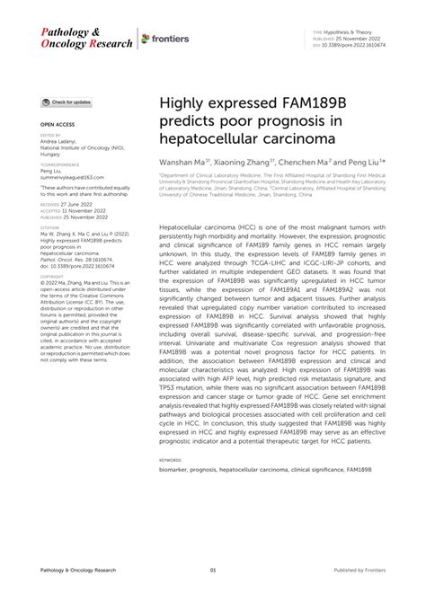 Pdf Highly Expressed Fam189b Predicts Poor Prognosis In Hepatocellular Carcinoma