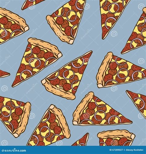 Seamless Pattern With Pepperoni Pizza Slices Stock Illustration