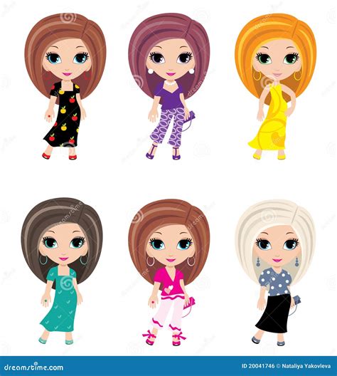 Girls Animated In Different Clothes Vector Illustration 20041746