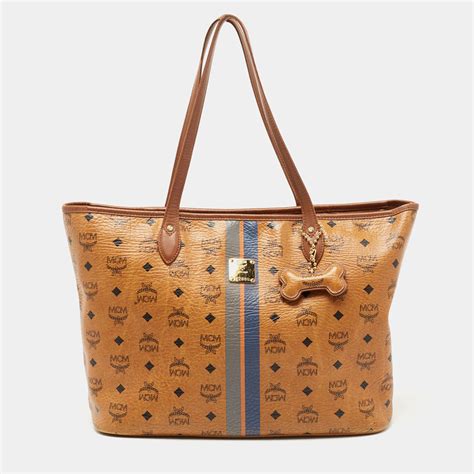 Mcm Tan Visetos Coated Canvas Striped Shopper Tote Mcm The Luxury Closet