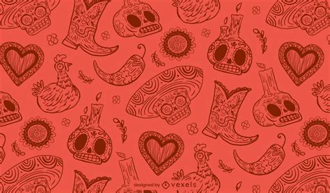 Day Of The Dead Skull Red Pattern Design Vector Download