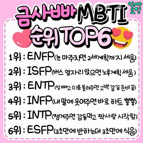 이 세상의 모든 것 모아모아 금사빠 Mbti 순위 Top 6 Daum 카페