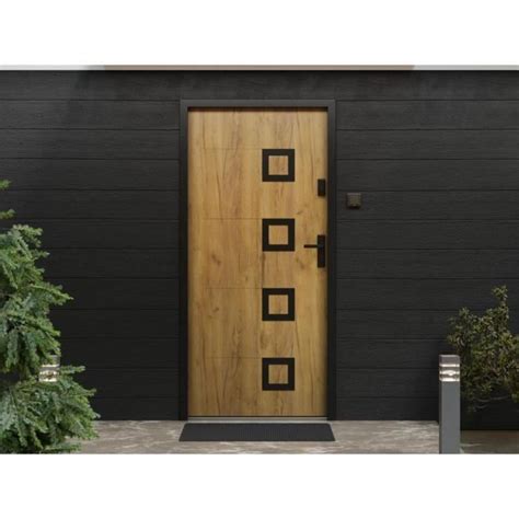 Porte Dentrée En Acier Avec Inox L207 X L100 Cm Effet Chêne Poussant