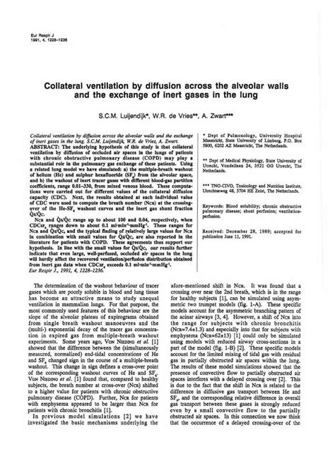 Pdf Collateral Ventilation By Diffusion Across The Alveolar