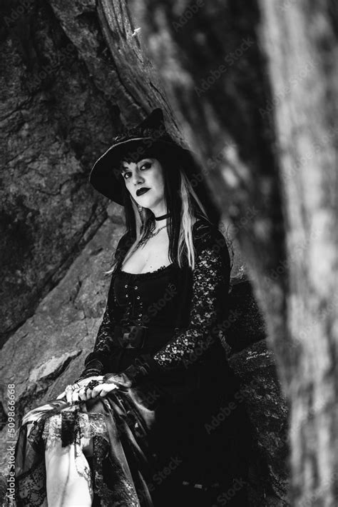 Beautiful Young Gothic Sexy And Witch Woman From With Stylized Hands
