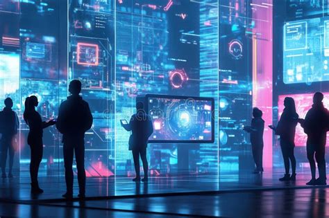 programmers working in futuristic control room with big data