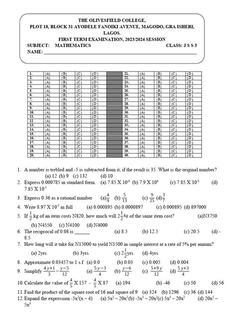 Maths Jss3 First Term 2023 2024 Pdf Interest Compound Interest