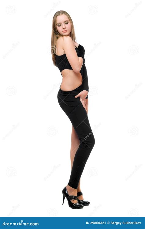 Sensual Young Woman In Skintight Black Costume Stock Image Image Of
