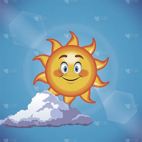人物太阳微笑可爱的脸 卡通在蓝天