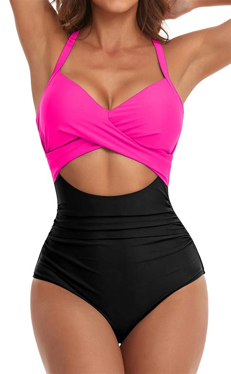 Womens One Piece Swimsuits Tummy Control Cutout High
