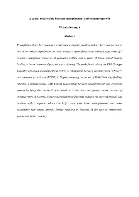 Pdf A Causal Relationship Between Unemployment And Economic Growth