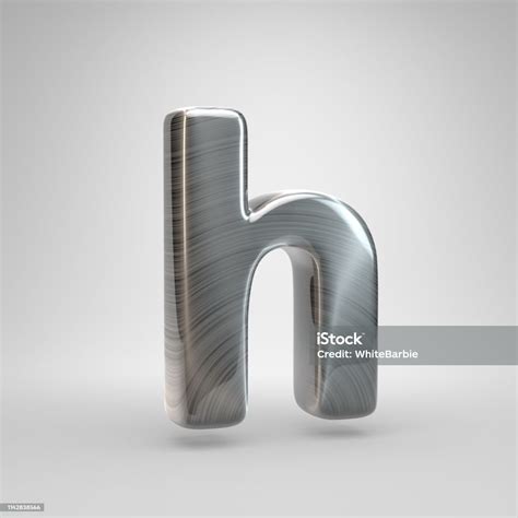 브러시 금속 문자 H 소문자입니다 3d 렌더링 반짝 금속 글꼴 흰색 배경에 고립 0명에 대한 스톡 사진 및 기타 이미지 0명