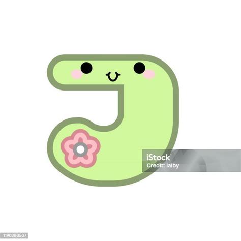 흰색 배경에 눈과 입으로 웃는 귀여운 만화 편지 J 미소 얼굴 귀여운 Abc 디자인 책 표지 포스터 카드 아기의 옷 베개 등에 인쇄 0명에 대한 스톡 벡터 아트 및 기타