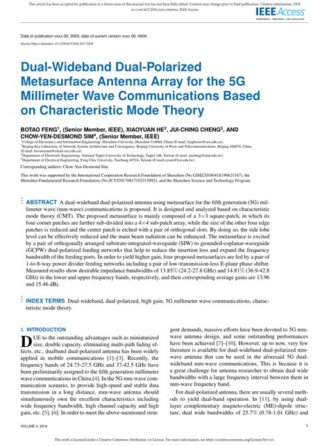 Pdf Dual Wideband Dual Polarized Metasurface Antenna Array For The 5g