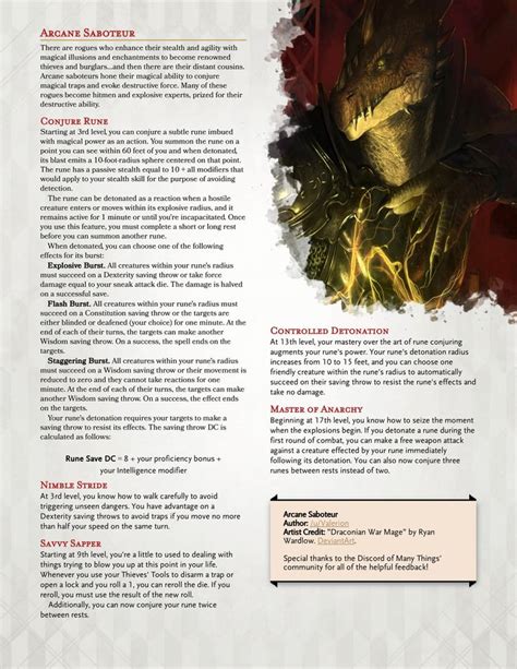 Subclass Rogue Arcane Saboteur Send Your Enemies To The Nine Hells