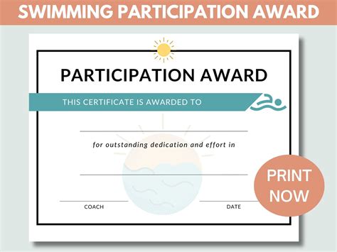 Swimming Award Certificate Template