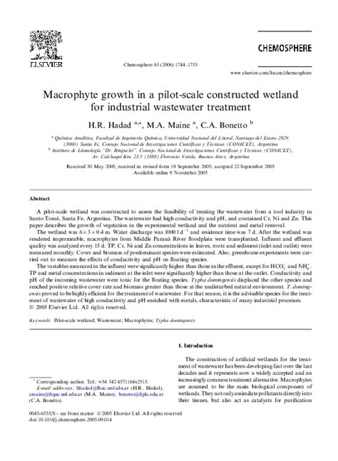 Pdf Macrophyte Growth In A Pilot Scale Constructed Wetland For