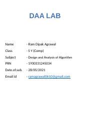 DAA Lab Assignment 2 Docx DAA LAB Name Ram Dipak Agrawal Class S